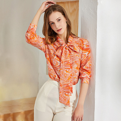 丁摩真丝印花气质大码长袖蝴蝶