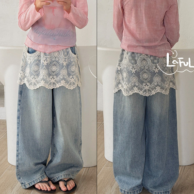 啦芙莱童装2026春季新款女童时尚蕾丝边裙牛仔裤宽松直筒裤潮1699
