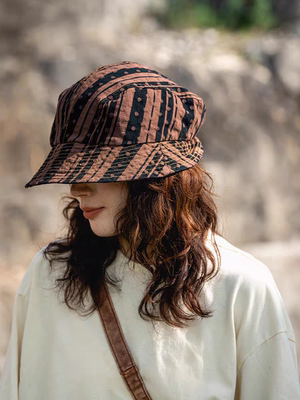 疯子张25秋款复古休闲宽帽檐条纹提花色织遮阳帽#08522