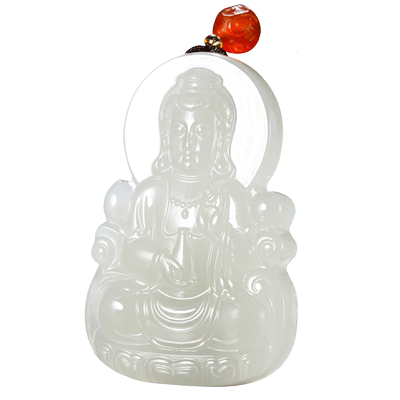 玉友和田玉白玉观音玉石吊坠