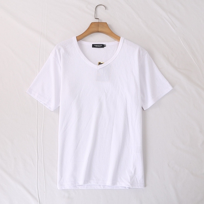 鸡心领夏季褶皱纯色短袖T恤