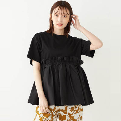 减龄时尚百搭拼接高腰棉短袖T恤