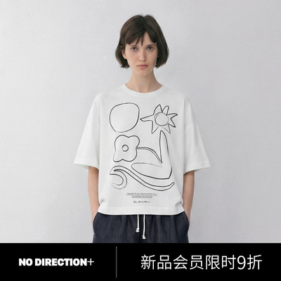 NO DIRECTION+2026夏线条印花Oversize落肩T恤N620512335D10