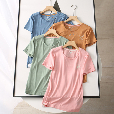 出德国29.99欧元~软糯舒适粘胶混纺弹力直筒显瘦圆领短袖T恤 女夏
