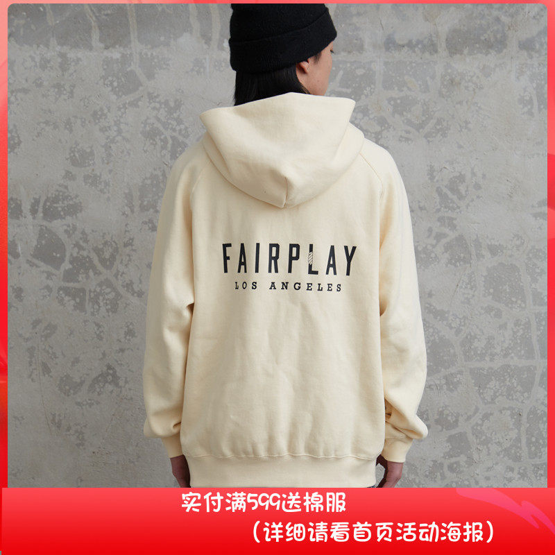 XMXX× LA潮牌Fairplay背后logo宽松OS情侣连帽外套拉链卫衣帽衫_虎窝淘