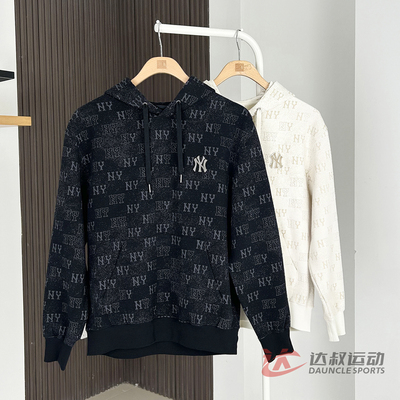 MLB情侣NY立体老花满标连帽卫衣