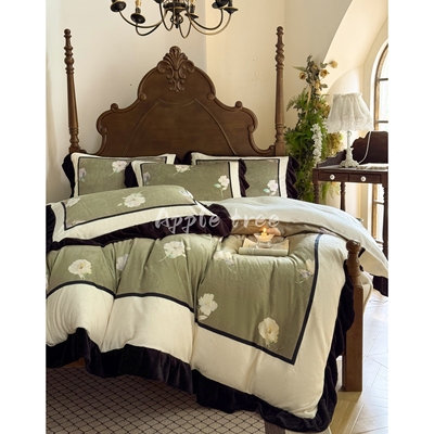 设计师高定 | 花满溪~高端秋冬法式复古加厚牛奶绒四件套保暖透气