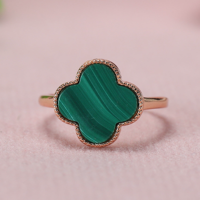 女四叶草戒指天然孔雀