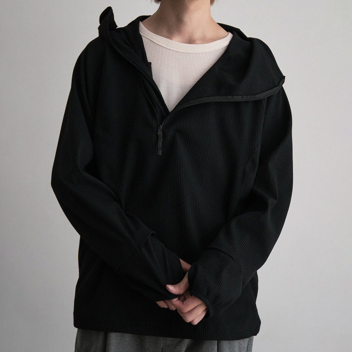现货 Meanswhile SOLOTEX MW-CT26103 华夫格半拉链连帽卫衣男女