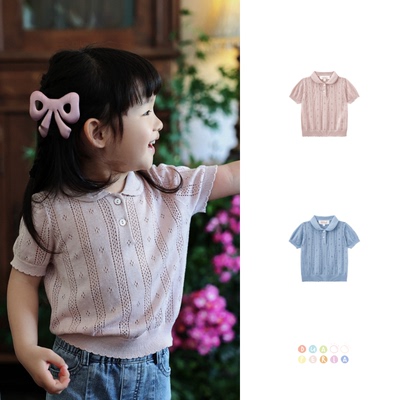 Shinyee▲Dua perla ss26春夏女童镂空针织polo衫翻领上衣