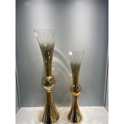 现代样板间玻璃金银色明料花瓶摆件电镀客厅插花器轻奢软装饰品