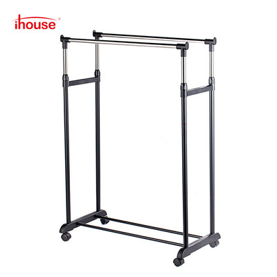 ihouse双杠不锈钢升降晒衣架家用挂衣架晾衣杆伸缩落地阳台现货