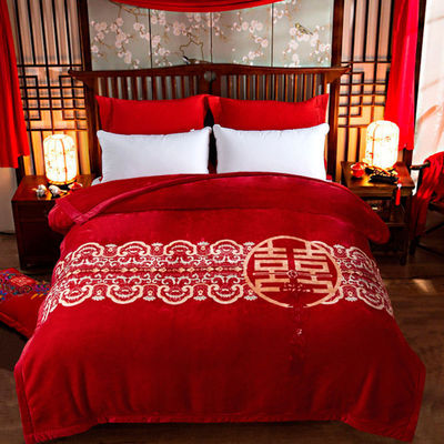结婚拉毛毯新婚盖毯婚庆大红色舍尔云毯双人加厚陪嫁绒毯送礼品毯