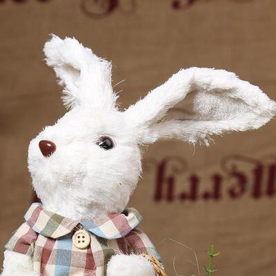 站立兔手工艺摆件16v0030-31右歪头迷你2号兔（白等玫瑰花曲线）