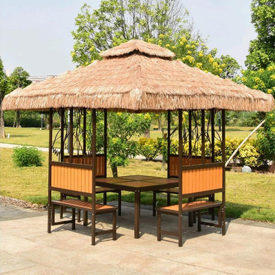 户外茅草亭庭院农家乐凉亭民宿小院遮阳棚仿真稻草帐篷室外四角亭