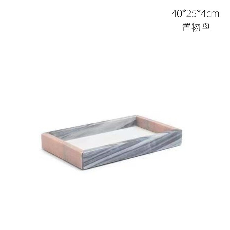 粉色天然洗漱浴室洗手台大理石托盘用品套件牙刷架漱口杯
