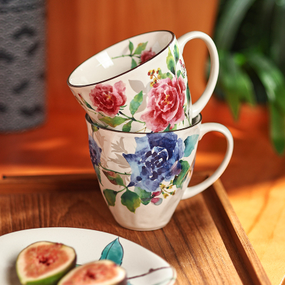 ceramic蓝美浓烧马克杯花卉茶杯