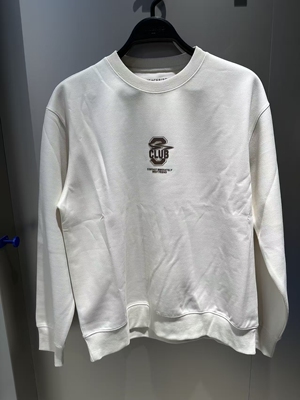 B2CRE4183 太平鸟男装冬季新款白色落肩宽松时尚休闲圆领卫衣外套