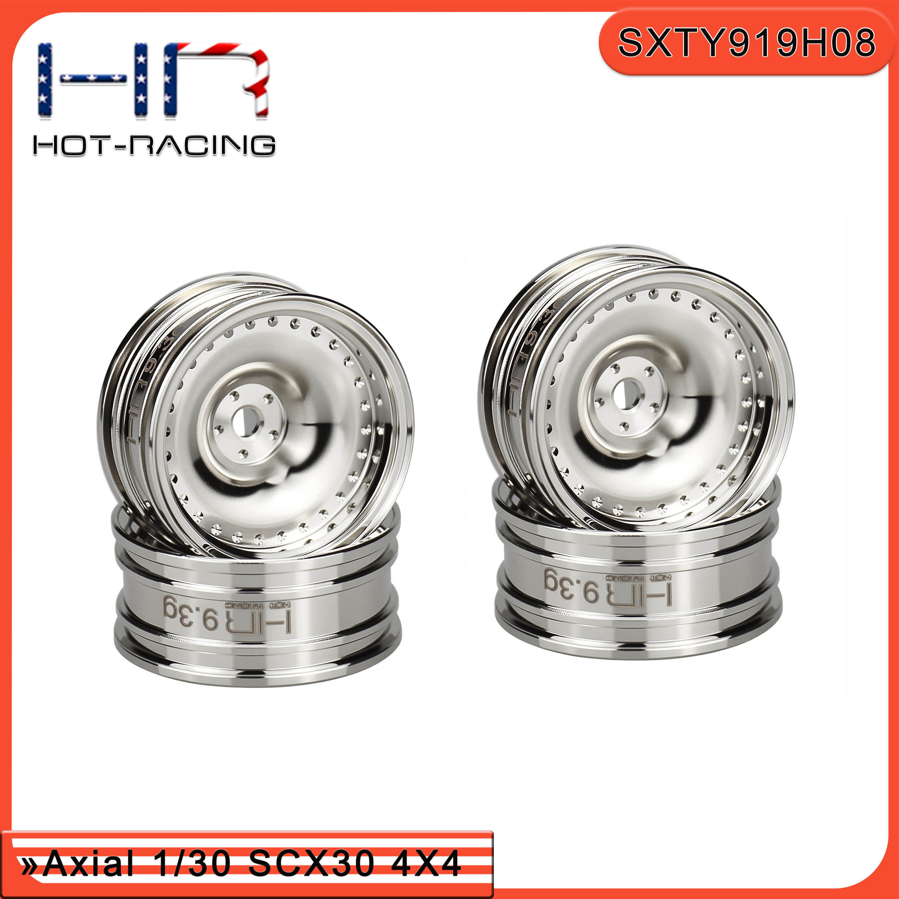 HR Axial SCX30 镀铬黄铜轮毂一车份 单个9.3g 单侧+4mm宽度 现货