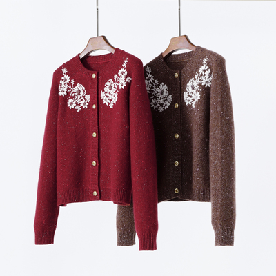 山羊绒重工刺绣花朵女开衫