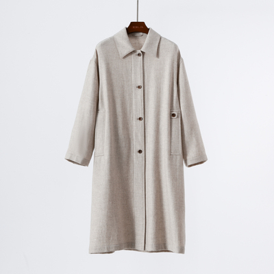 早春新款羊绒风衣 文艺儒雅梭织山羊绒单排扣中长款宽松休闲外套A