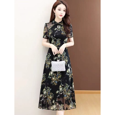 2201 夏季气质显瘦修身洋气中式改良版旗袍连衣裙