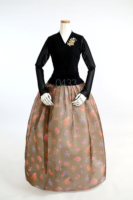 朝鲜族舞蹈练习腰裙练功服黑色网纱上衣农邦花裙子U24113