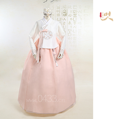 朝鲜族民族服装新娘婚礼结婚敬酒服肉色泡纱绣花唐衣韩服T25001