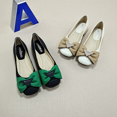 2025新款时尚方头平跟淑女浅口时装鞋女蝴蝶结仙女风百搭单鞋