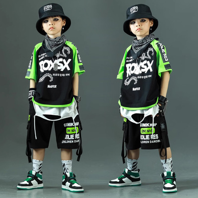 街舞少儿潮服男孩嘻哈服装爵士舞套装女宽松帅气T恤夏季HIPHOP酷