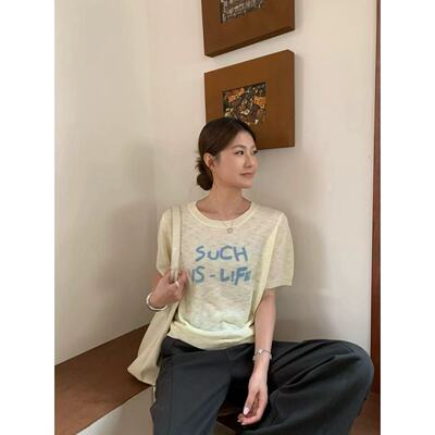 【撞色字母T】清爽感十足自带凉感夏季和纸纱字母针织短袖2991