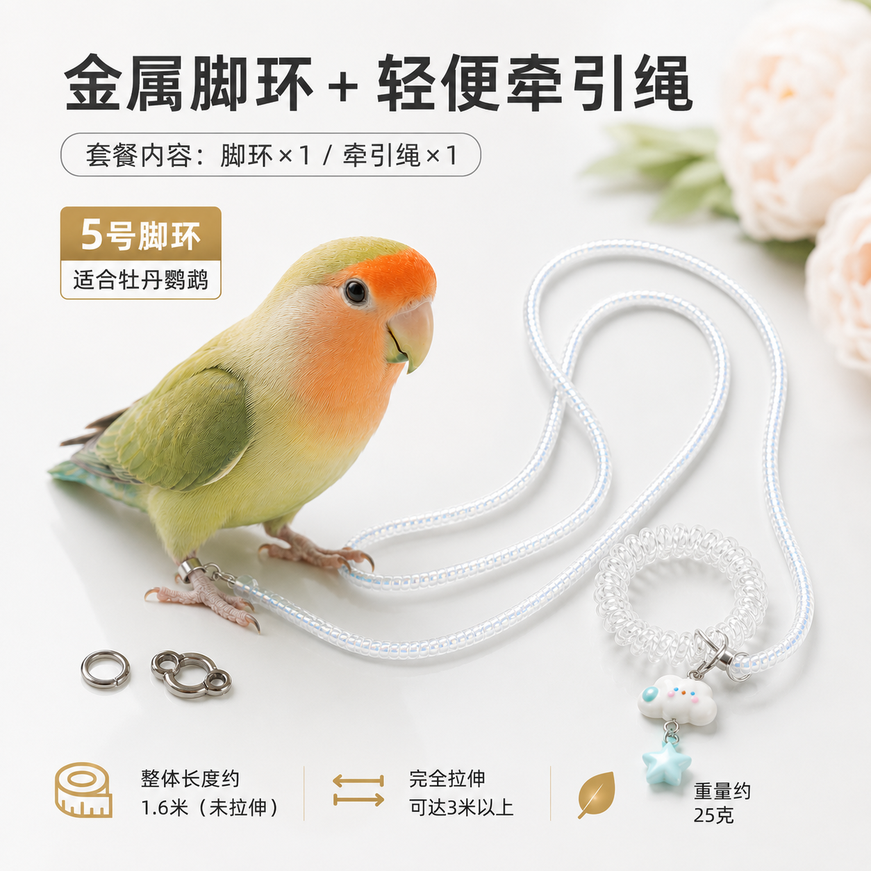 鸟用脚环鹦鹉放飞绳玄凤虎皮牡丹牵引绳飞行外出太阳遛鸟神器用品