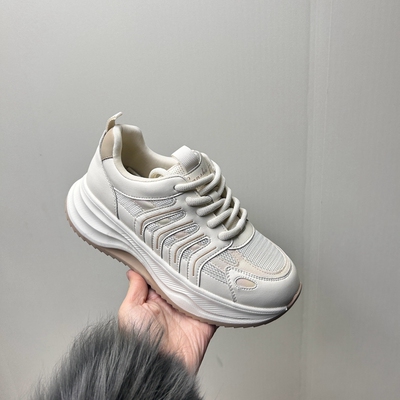 工厂断码真皮运动鞋女2026春季新款老爹鞋圆头厚底增高女板鞋3639