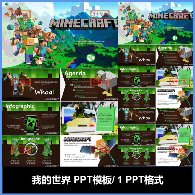 我的世界英文图表图标PPT模板可编辑工作计划总结品牌