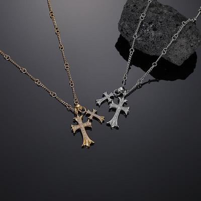 高版本毛衣链镶钻十字架项链男女