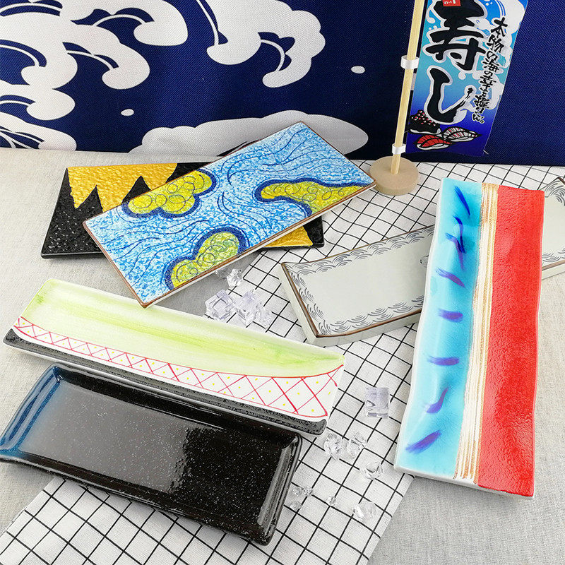 陶瓷餐具日式寿司长盘长条形平板盘日本烧烤肉碟秋刀鱼烧鸟盘碟子
