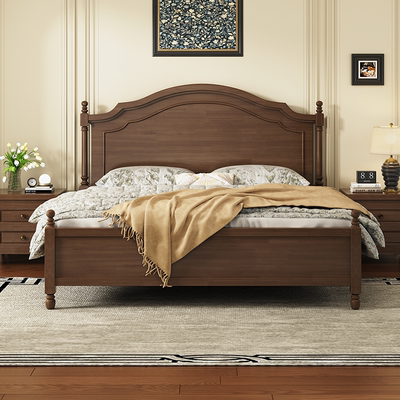 美式全实木床现代简约双人床卧室1.5米1.8米法式复古风轻奢主卧室