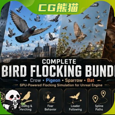 UE5 Complete Flocking Simulation Bundle Crow Pigeon Sparrow