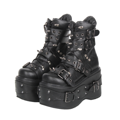 普普家 2025新品 朋克PUNK皮带扣重工装饰鞋带马丁靴Q492