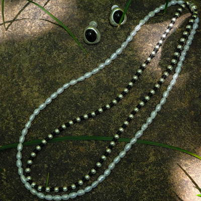 《爪哇秘境》 旷境疗愈系黑白绳结天然珍珠项链