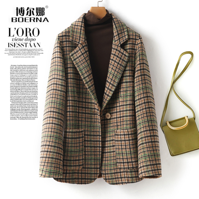 博尔娜老钱风羊毛呢短款西装外套