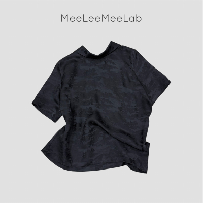 MeeLeeMeeLab 原创绅士优雅新中式暗花镂空垂感半高领短袖上衣