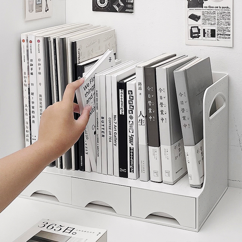 文件架办公室书架收纳盒多工能一体桌面书本书立收纳架多层置物架_虎窝淘