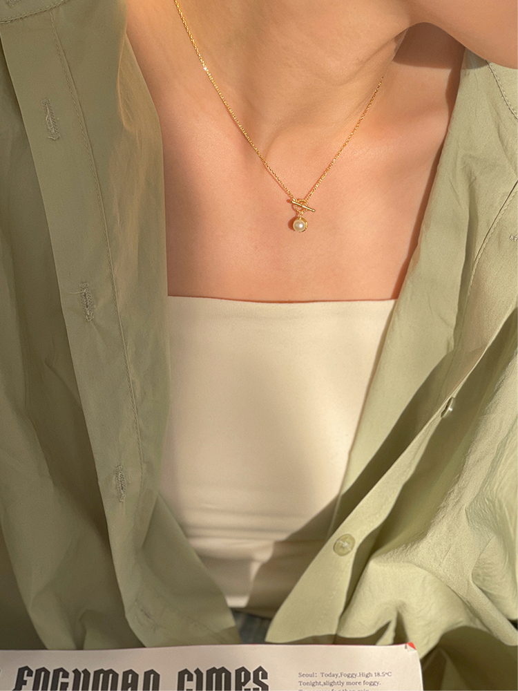 LLab 925银天然淡水珍珠镶嵌吊坠OT扣设计锁头锁骨链项链_虎窝淘