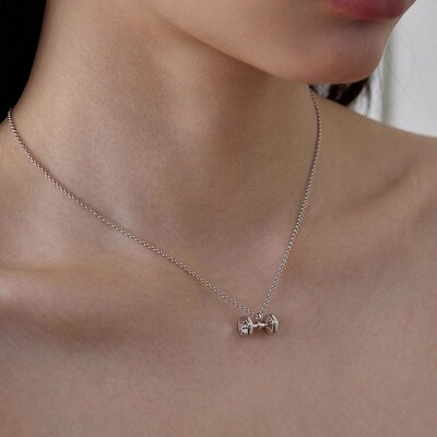 LLab镶钻蝴蝶结哑铃项链