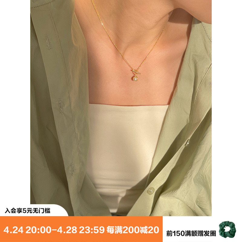 LLab 925银天然淡水珍珠镶嵌吊坠OT扣设计锁头锁骨链项链_虎窝淘
