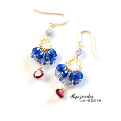 三合一草原创天然石榴石美国14K包金古典小众设计感耳环耳饰耳夹