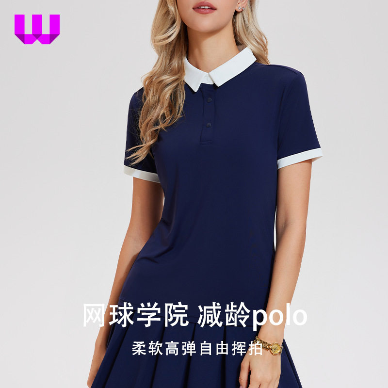 正肩POLO衫短袖上衣女高级感速干T恤户外高尔夫休闲显瘦网球服