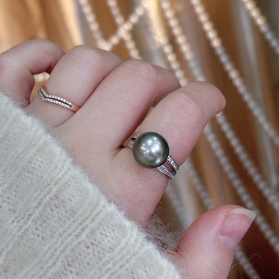 PT900铂金灰大溪地海水珍珠戒指