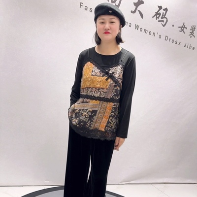 5438芮娜依莲春款新品盘扣蕾丝时尚高档气质国风衫加大码女装